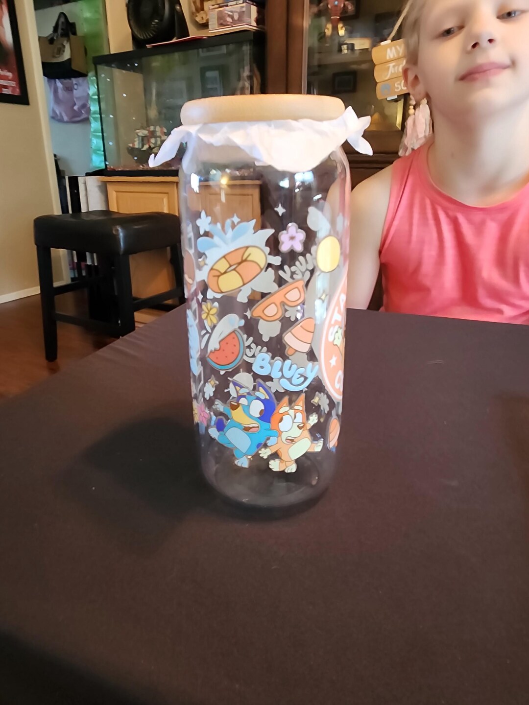 Bluey Starbucks Theme Glass Cup. Bamboo Lid and Glass Straw. - Etsy