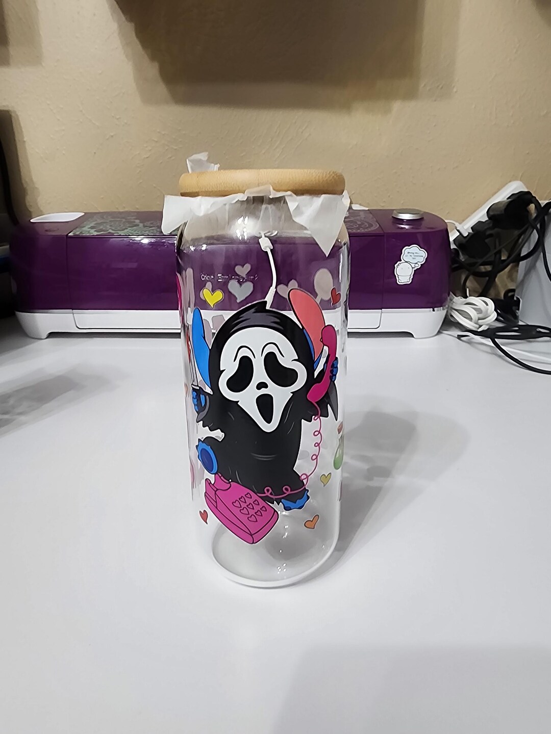 Ghostface Stitch Cup. Bamboo Lid and Glass Straw. - Etsy