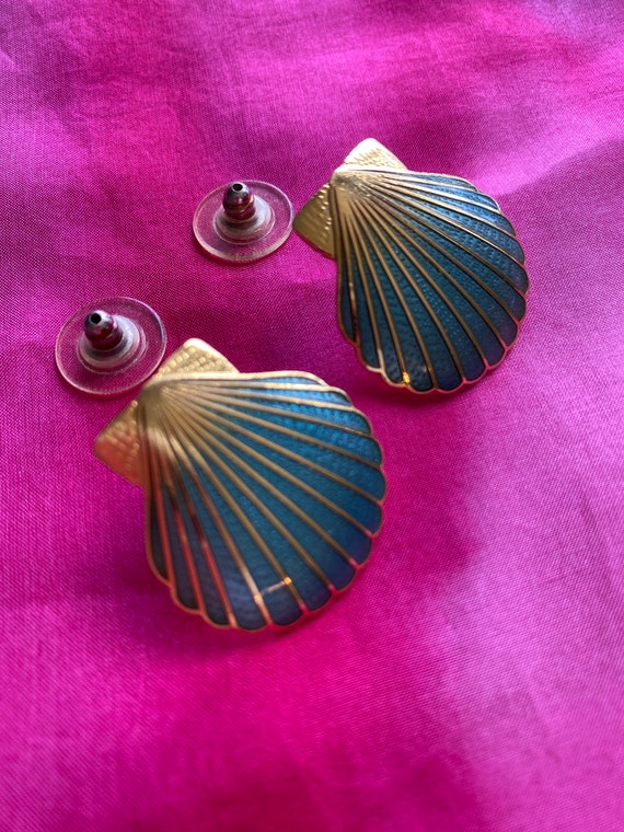 Vintage clam shell cloisonne enamel metallic earrings… - Gem
