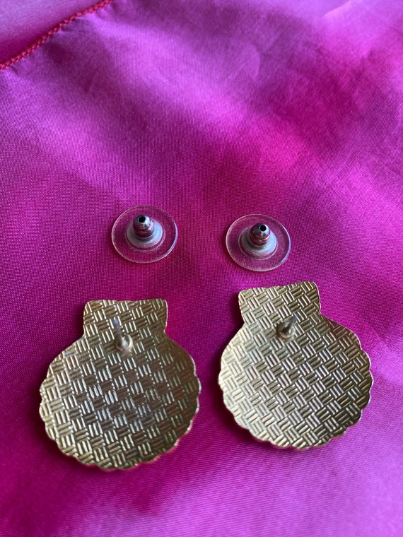 Vintage clam shell cloisonne enamel metallic earrings… - Gem