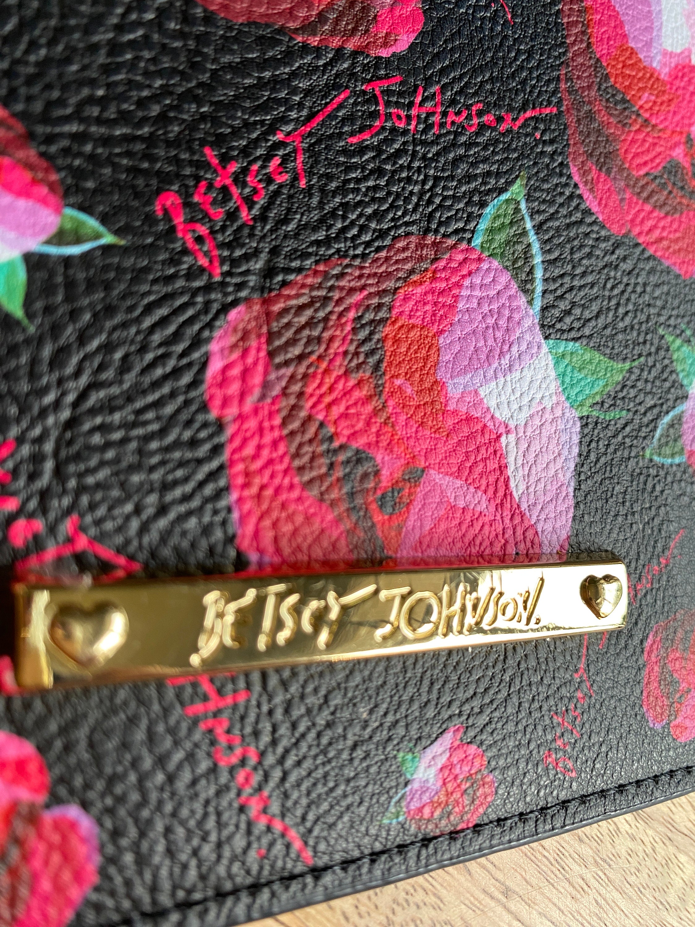 Vintage Betsey Johnson Floral Black Pink Roses Wristlet Edgy - Etsy