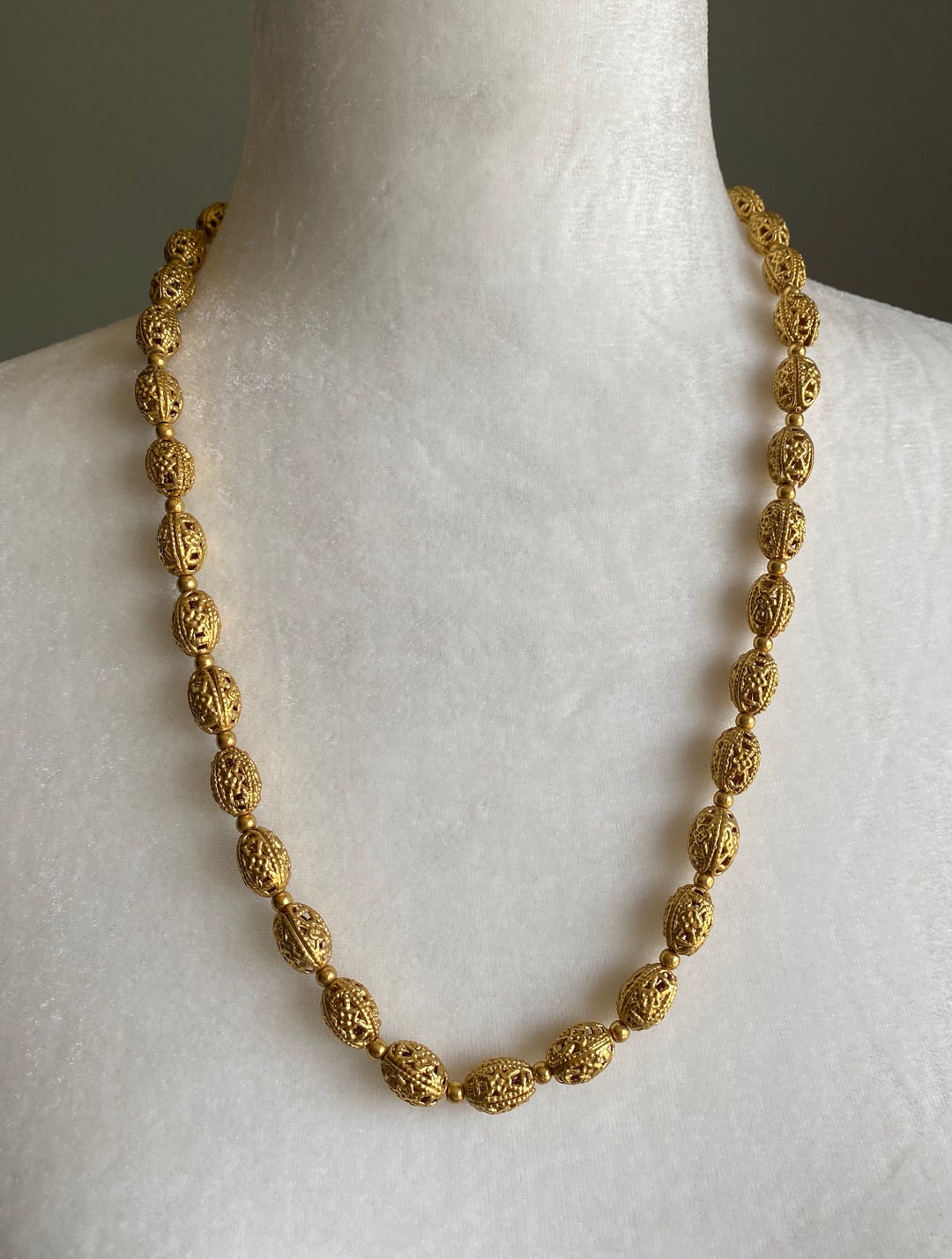 Vintage Napier Mod Filigree Necklace Gold Tone Open Beaded Strand With ...