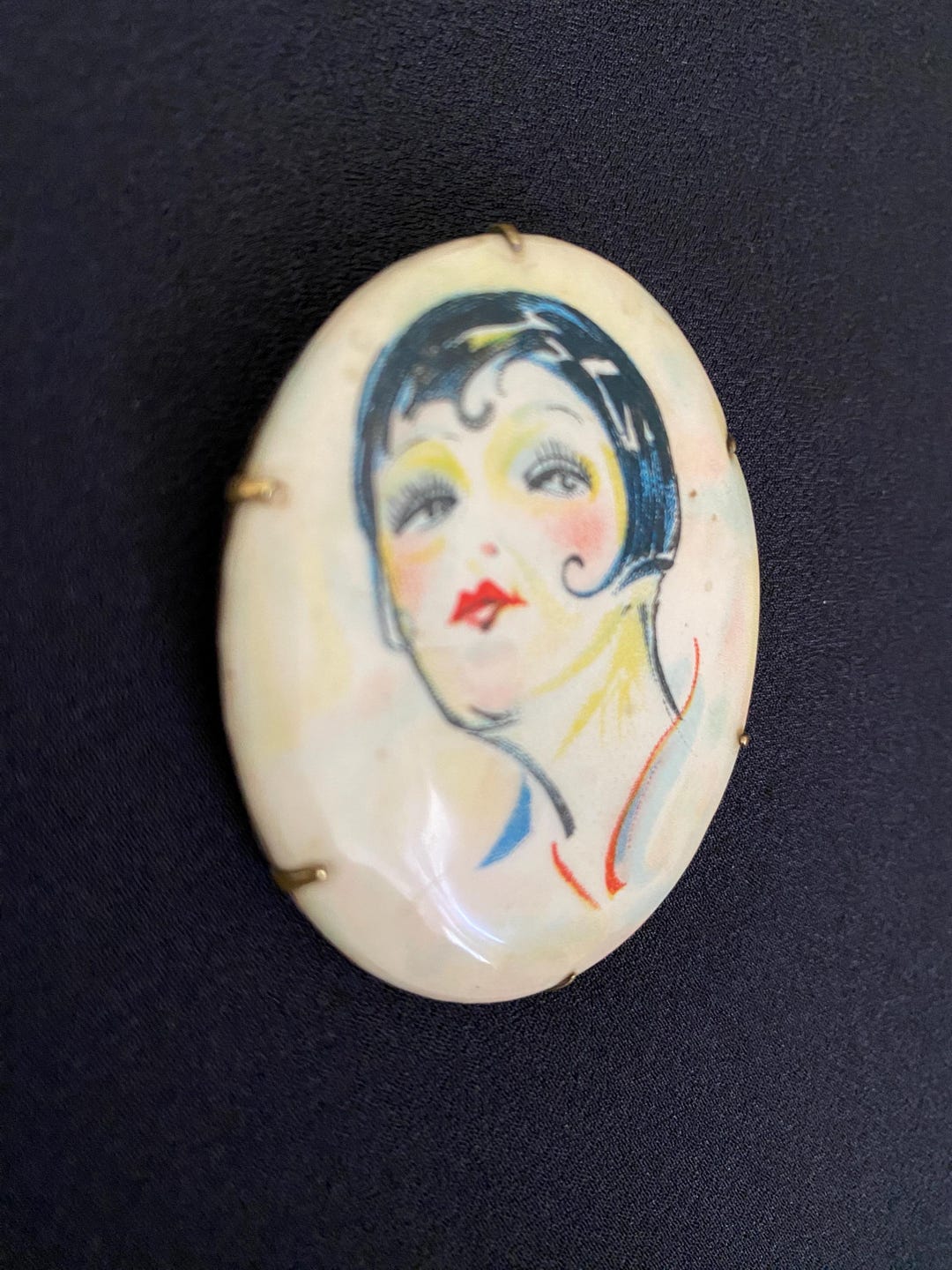 Vintage Art Deco Flapper Lady Brooch Pin Celluloid and Brass 1920s ...