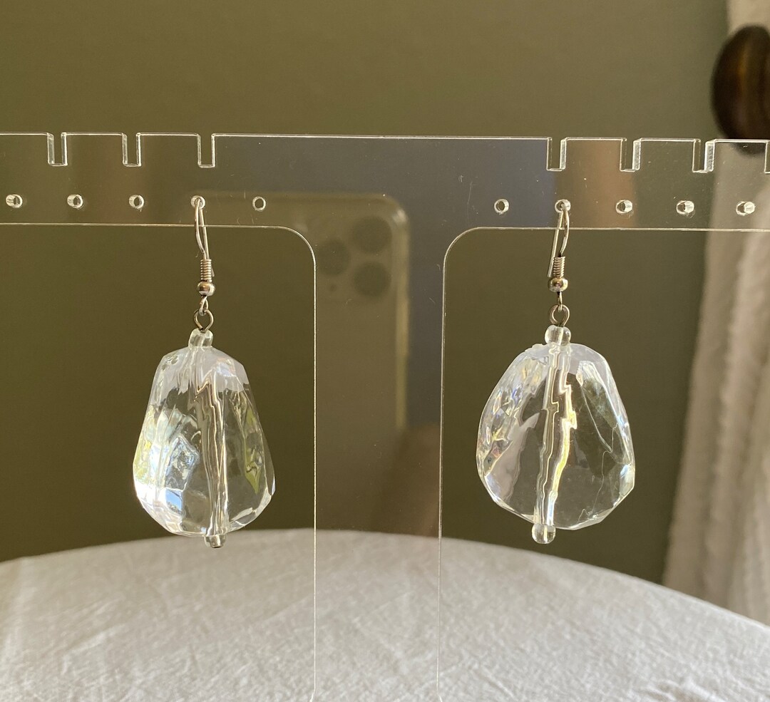 Vintage 80s Style Sculptural Pierced Earrings Clear Acrylic Ice Cube ...