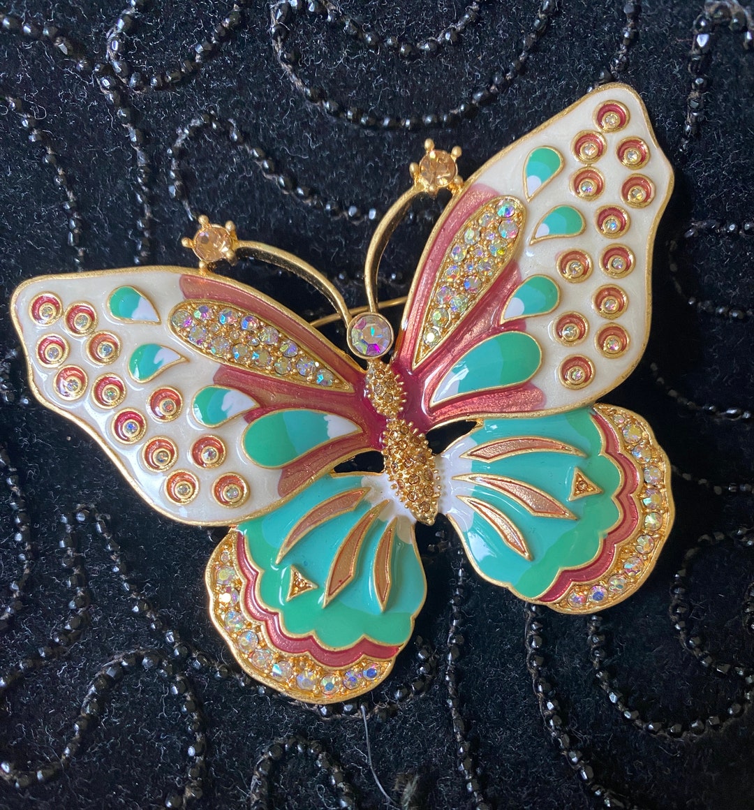 Kenneth Jay Lane Enameled Butterfly Brooch Big Bold Eclectic Fun KJL ...