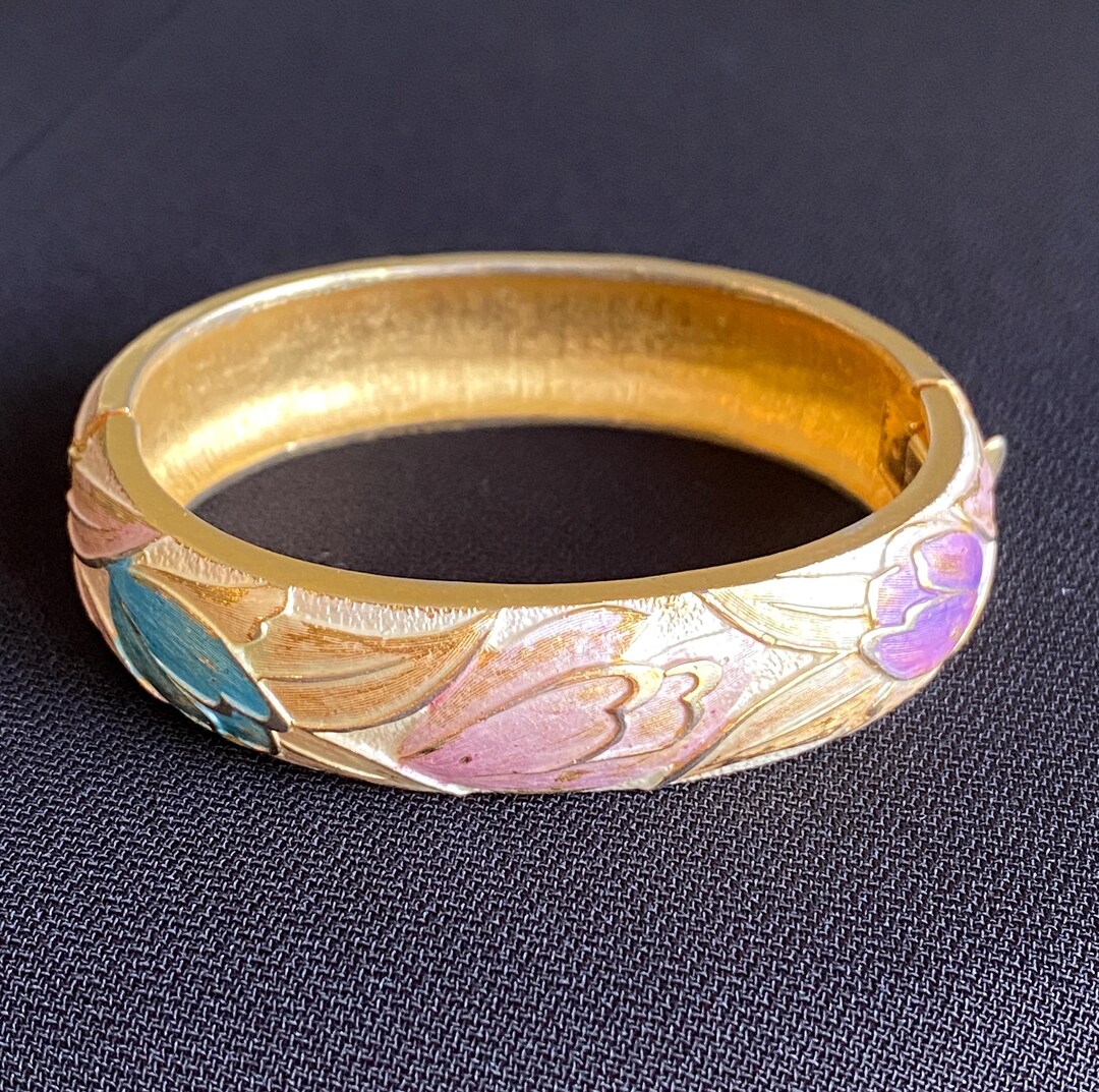 Vintage Pastel Enamel Bangle Bracelet Park Lane Push Hinge Closure ...