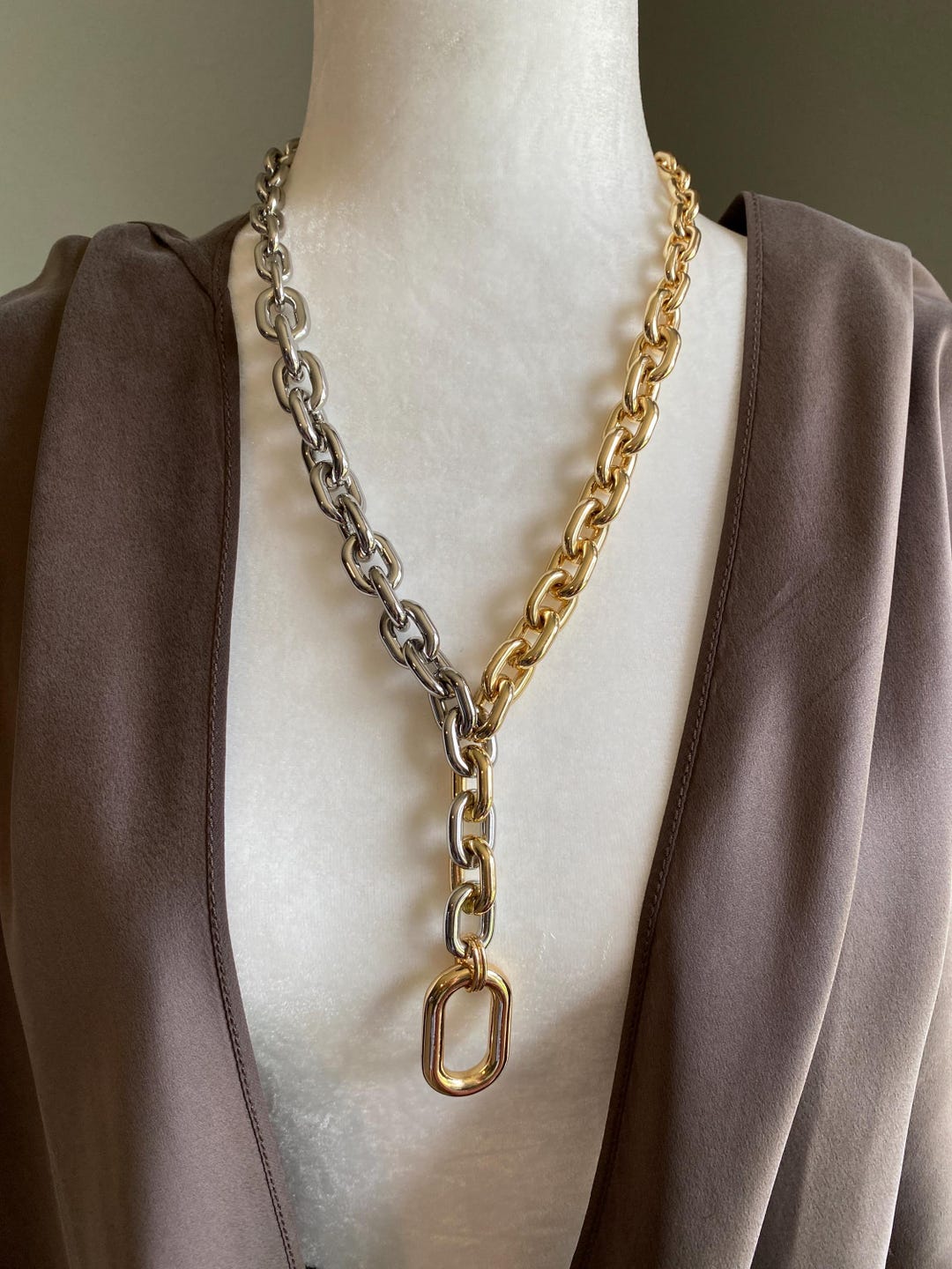 Chicos Chunky Chain Link Mixed Metal Pendant Necklace Maximalist ...