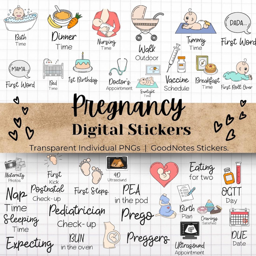 Pregnancy & Baby Digital Stickers: Goodnotes PNG Stickers - Etsy