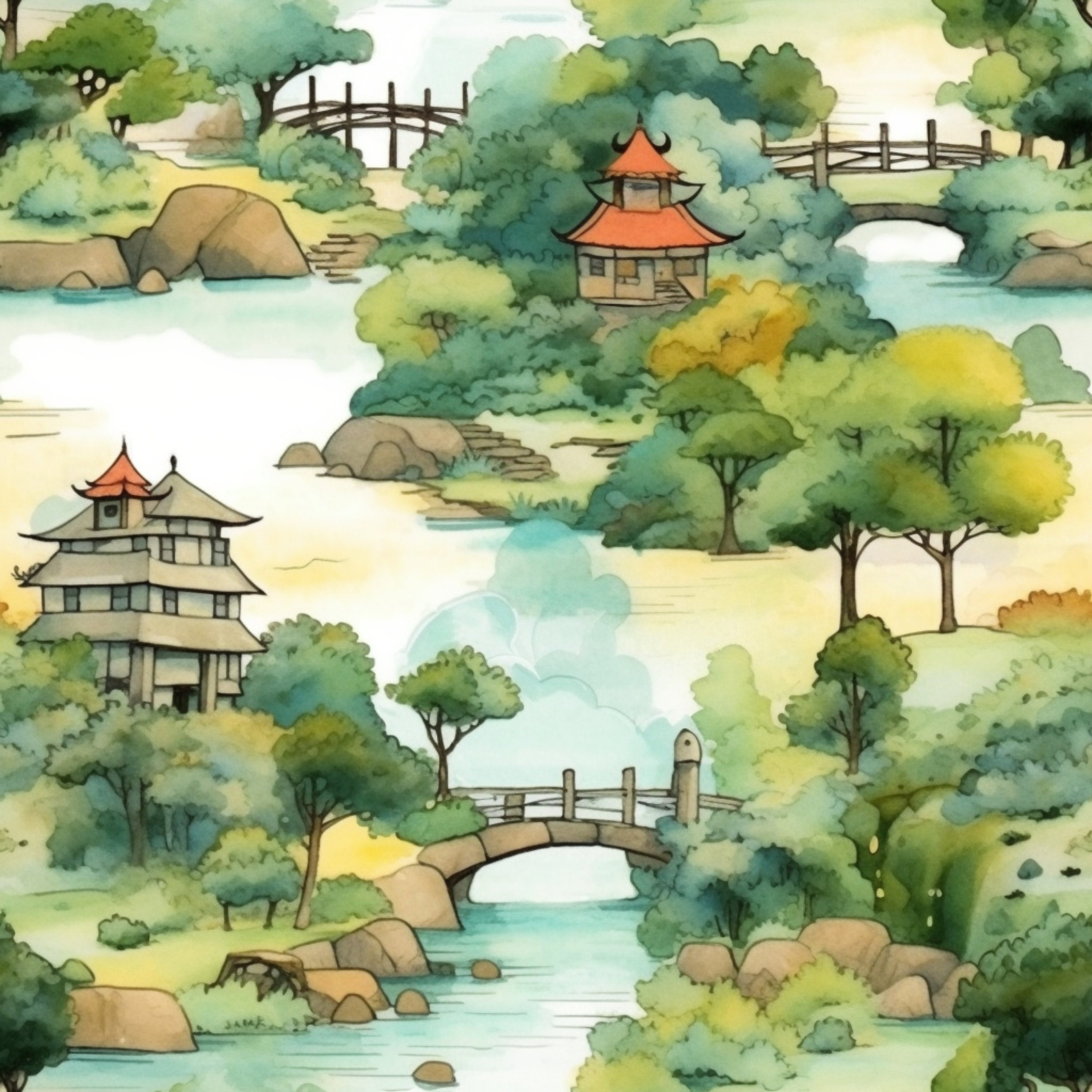 6 Ghibli / Zelda Inspired Seamless Digital Background Patterns ...