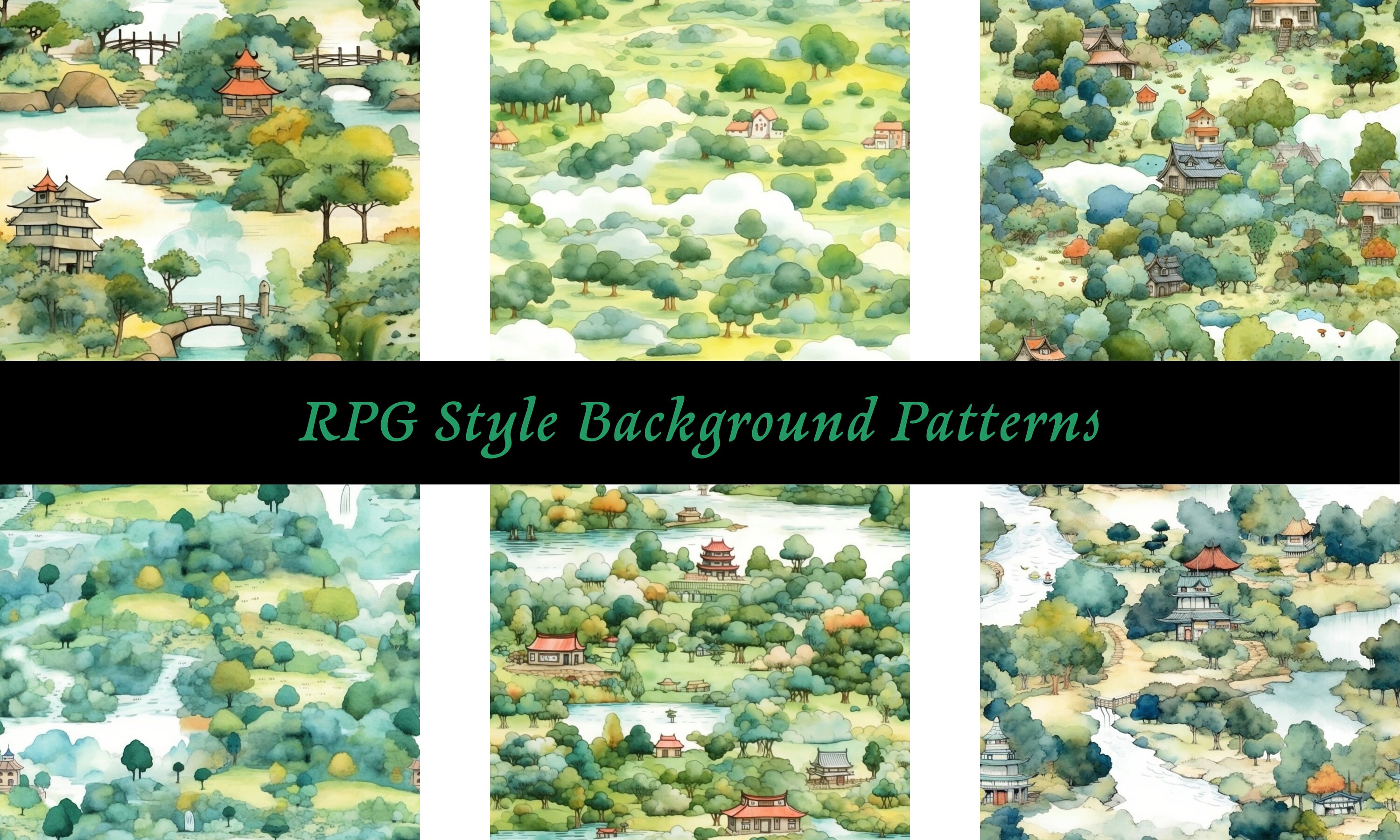 6 Ghibli / Zelda Inspired Seamless Digital Background Patterns ...