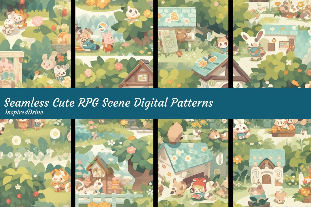 4 Cute Animal RPG Inspired Seamless Digital Background Patterns ...