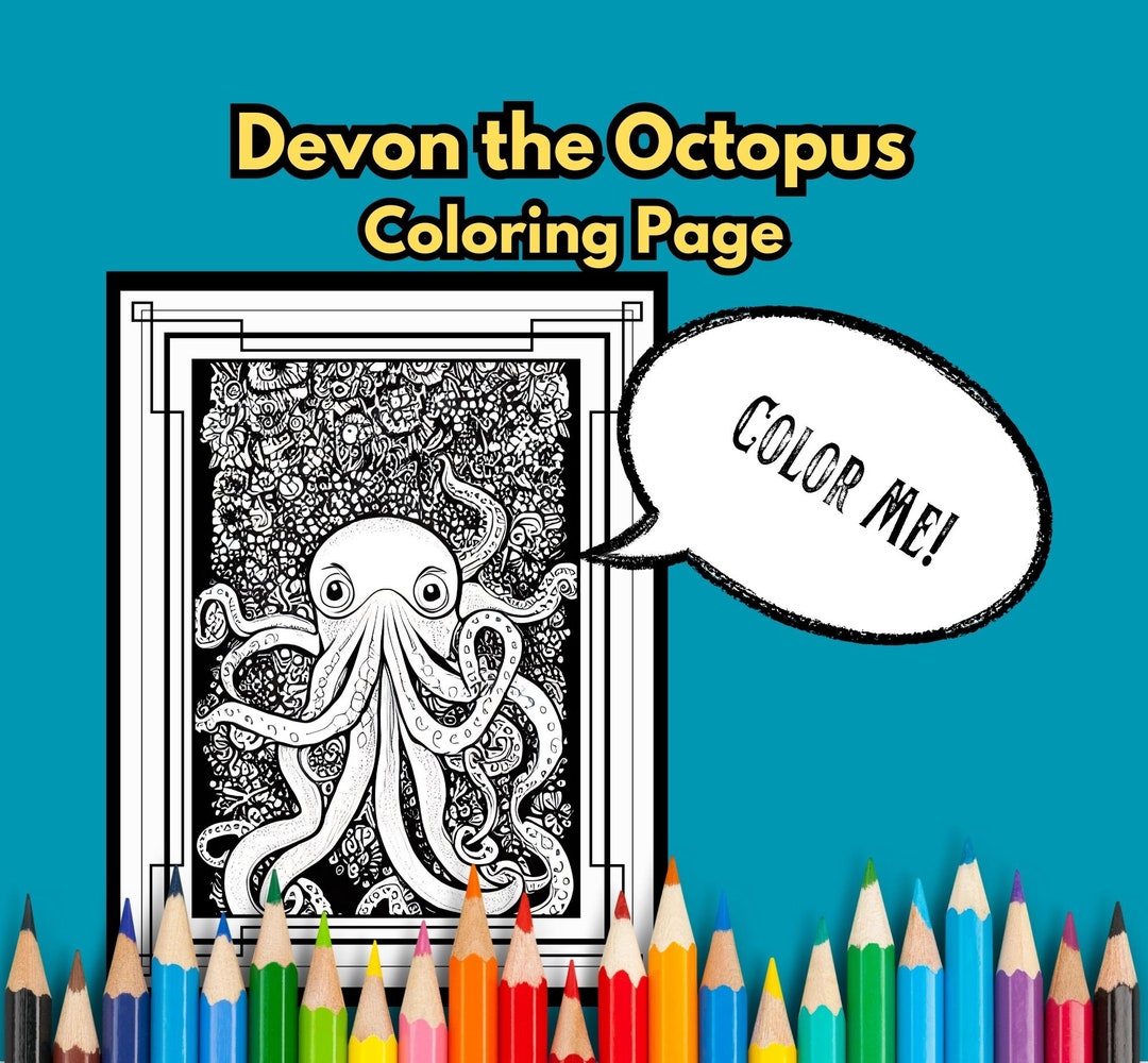 Devon the Octopus Coloring Page, Printable Adult Coloring Page - Etsy