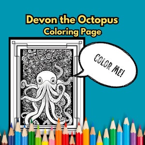 Devon the Octopus Coloring Page, Printable Adult Coloring Page - Etsy
