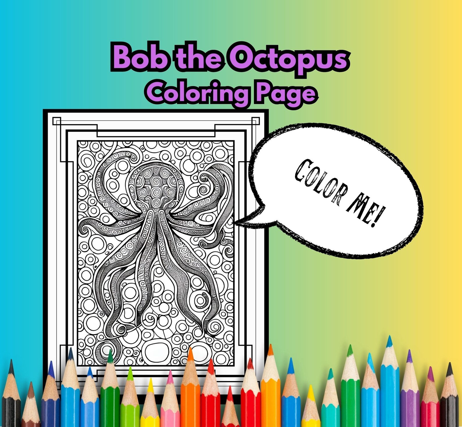 Bob the Octopus Coloring Page, Printable Adult Coloring Page - Etsy