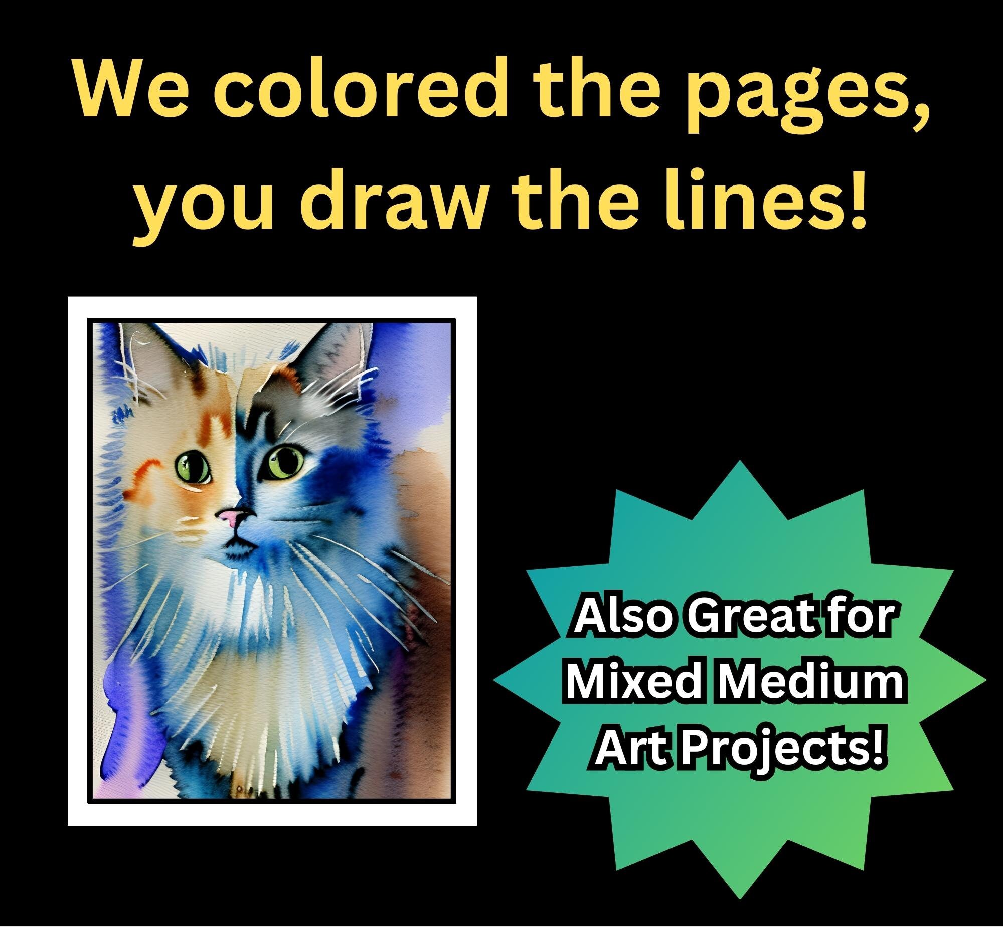 Reverse Coloring Pages of Cats in Flowers 10 Pages Mini Bundle E - Etsy