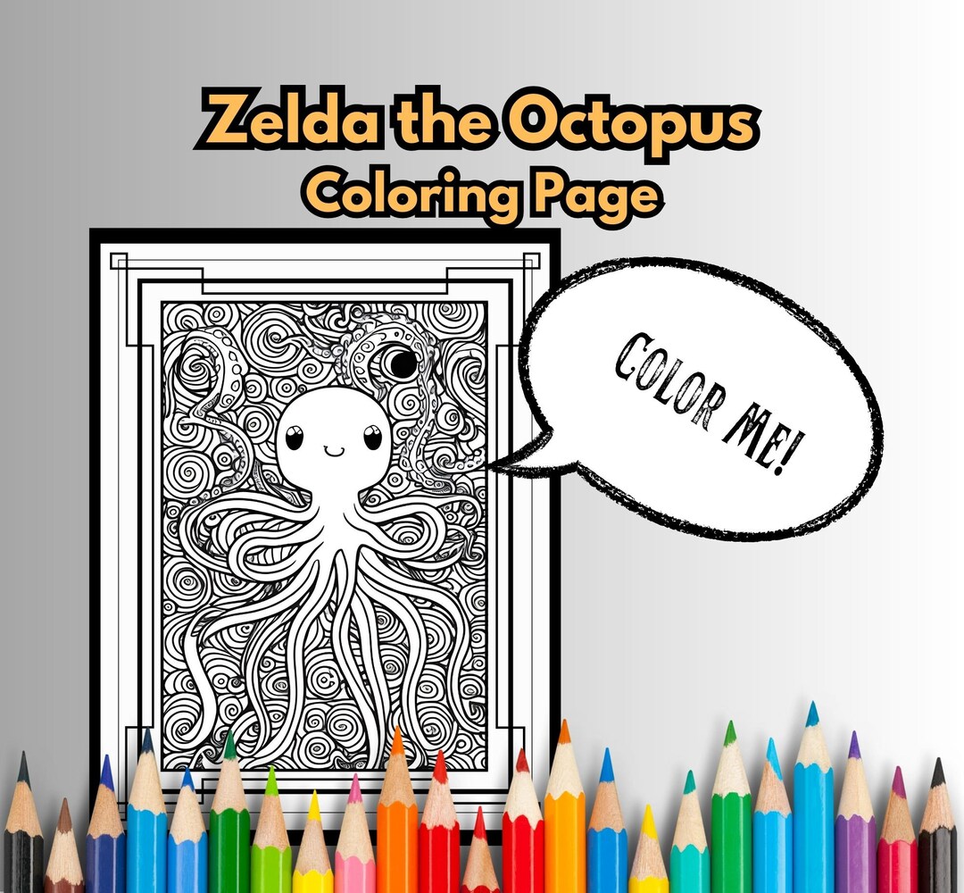 Zelda the Octopus Coloring Page, Printable Adult Coloring Page - Etsy