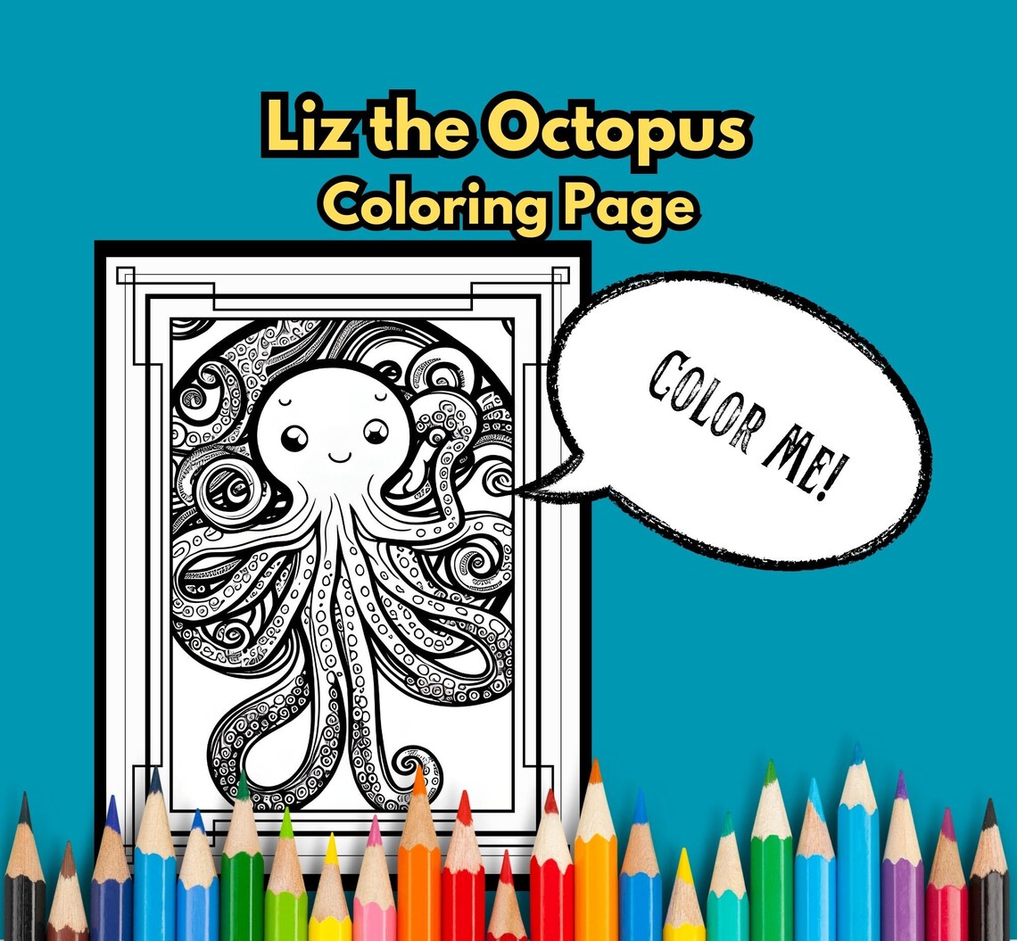 Liz the Octopus Coloring Page, Printable Adult Coloring Page - Etsy