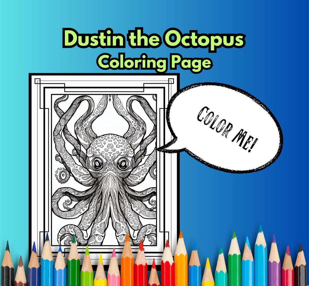 Dustin the Octopus Coloring Page, Printable Adult Coloring Page - Etsy