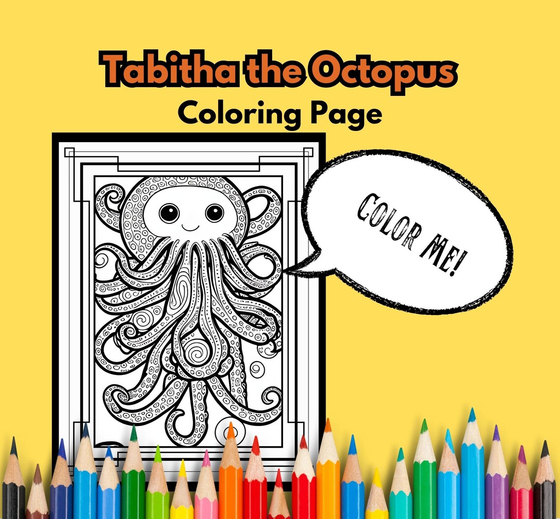 Tabitha the Octopus Coloring Page, Printable Adult Coloring Page - Etsy