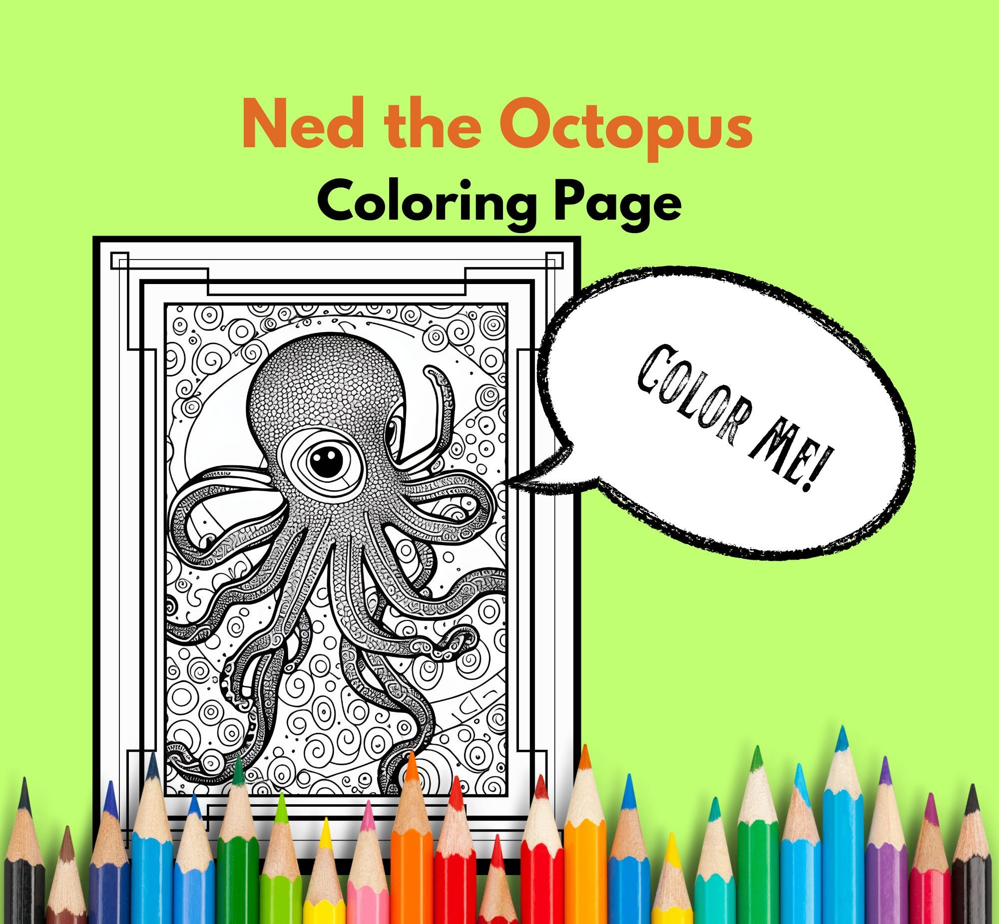Ned the Octopus Coloring Page, Printable Adult Coloring Book Page - Etsy