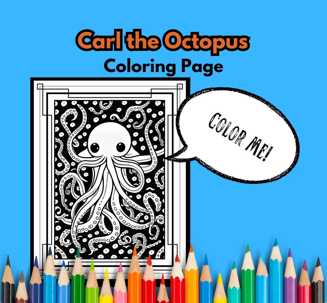 Carl the Octopus Coloring Page, Printable Adult Coloring Page - Etsy