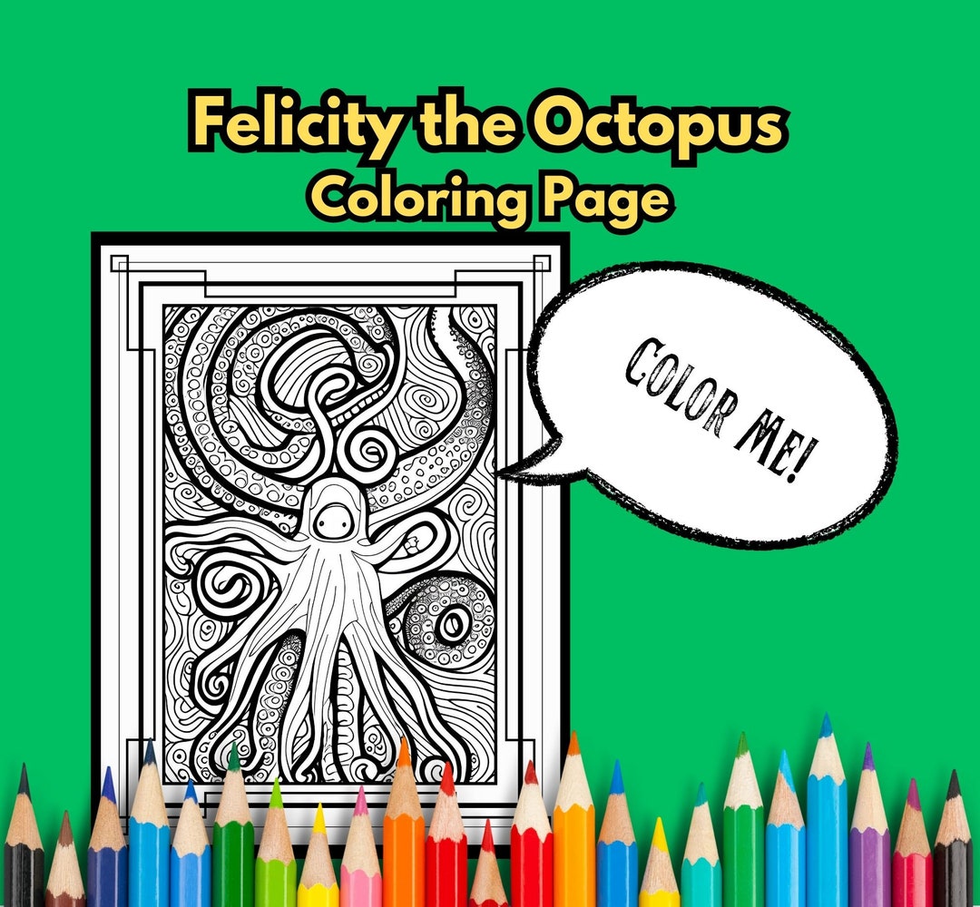 Felicity the Octopus Coloring Page, Printable Adult Coloring Page - Etsy