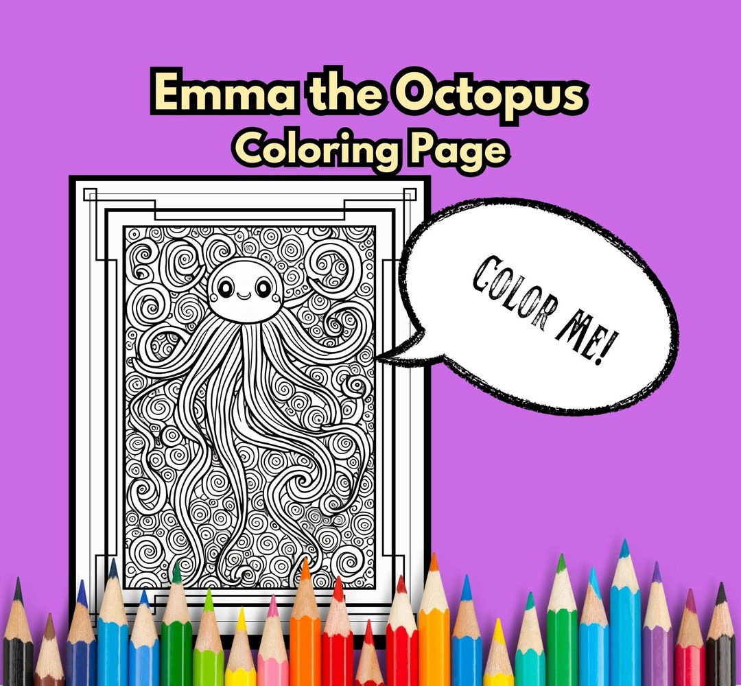 Emma the Octopus Coloring Page, Printable Adult Coloring Page - Etsy