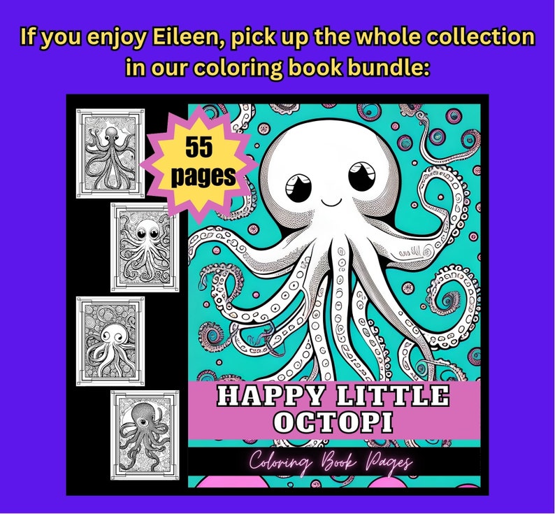 Eileen the Octopus Coloring Page Printable Adult Coloring - Etsy