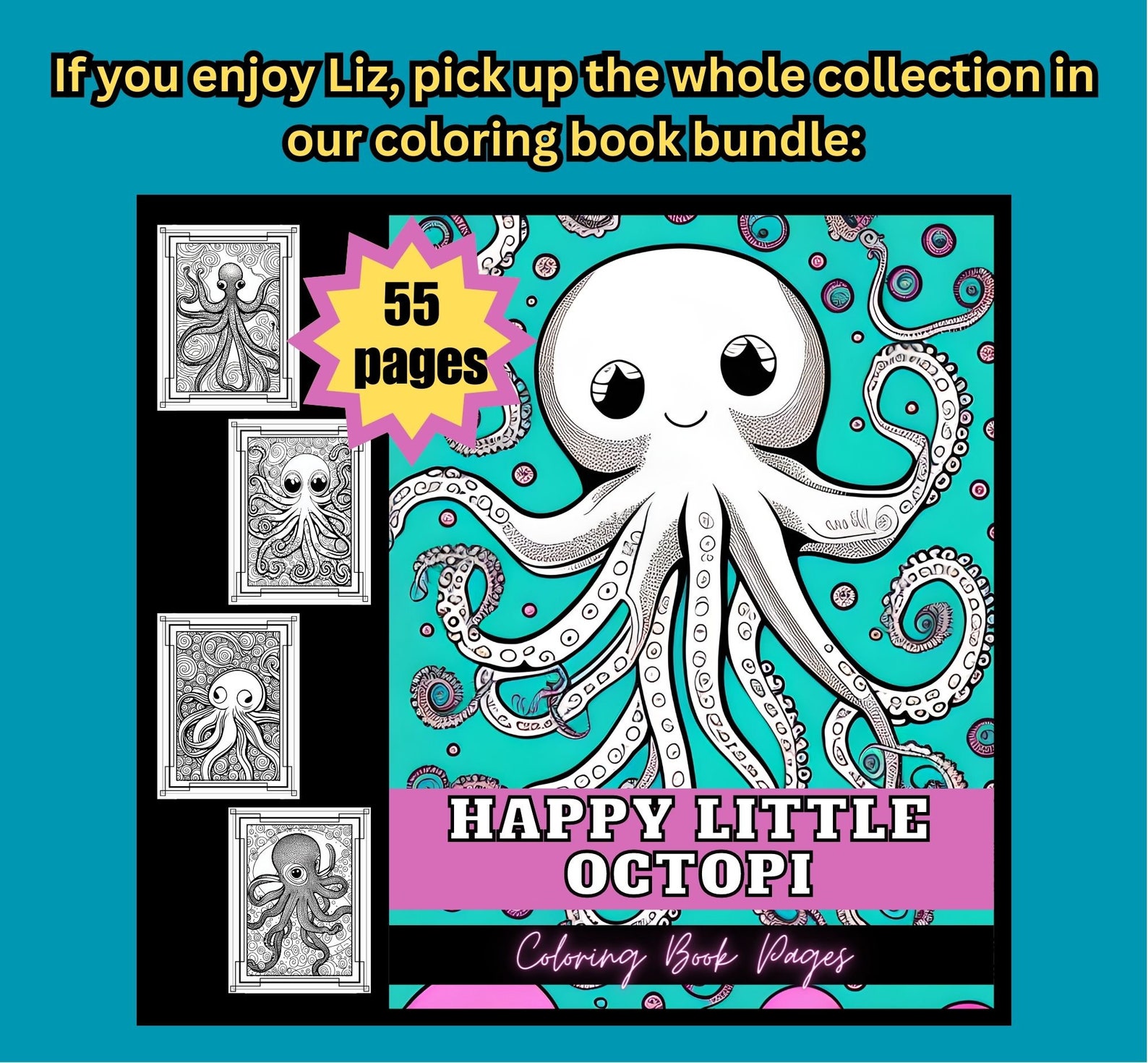 Liz the Octopus Coloring Page, Printable Adult Coloring Page - Etsy