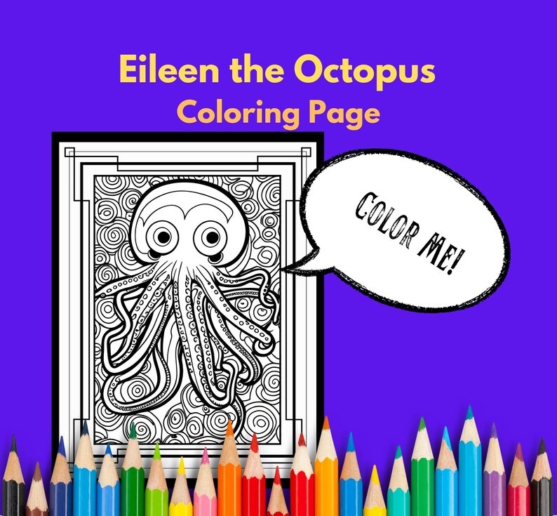 Eileen the Octopus Coloring Page Printable Adult Coloring - Etsy