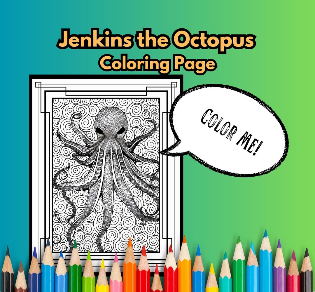 Jenkins the Octopus Coloring Page, Printable Adult Coloring Page - Etsy