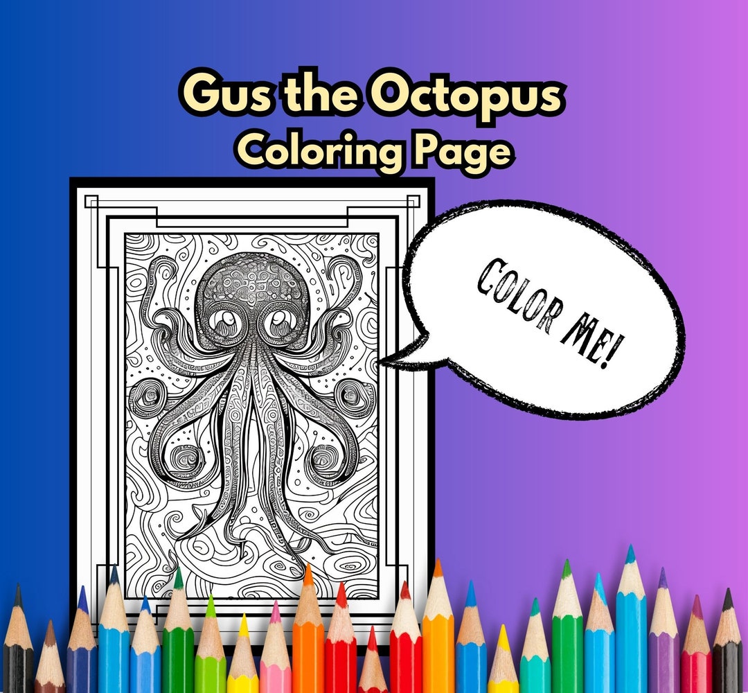 Gus the Octopus Coloring Page, Printable Adult Coloring Page - Etsy
