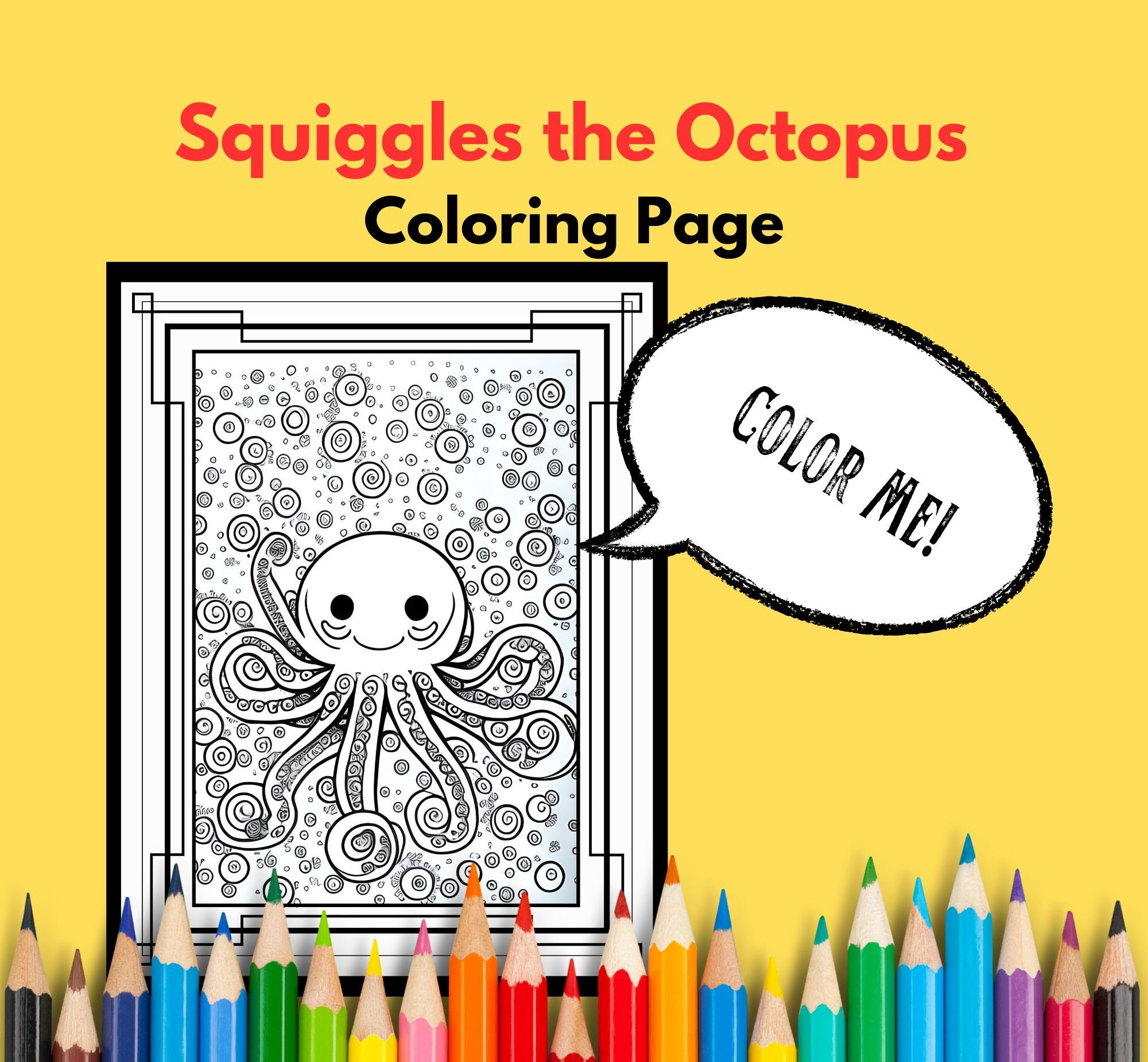 Squiggles the Octopus Printable Coloring Page, Adult Coloring Book Page ...