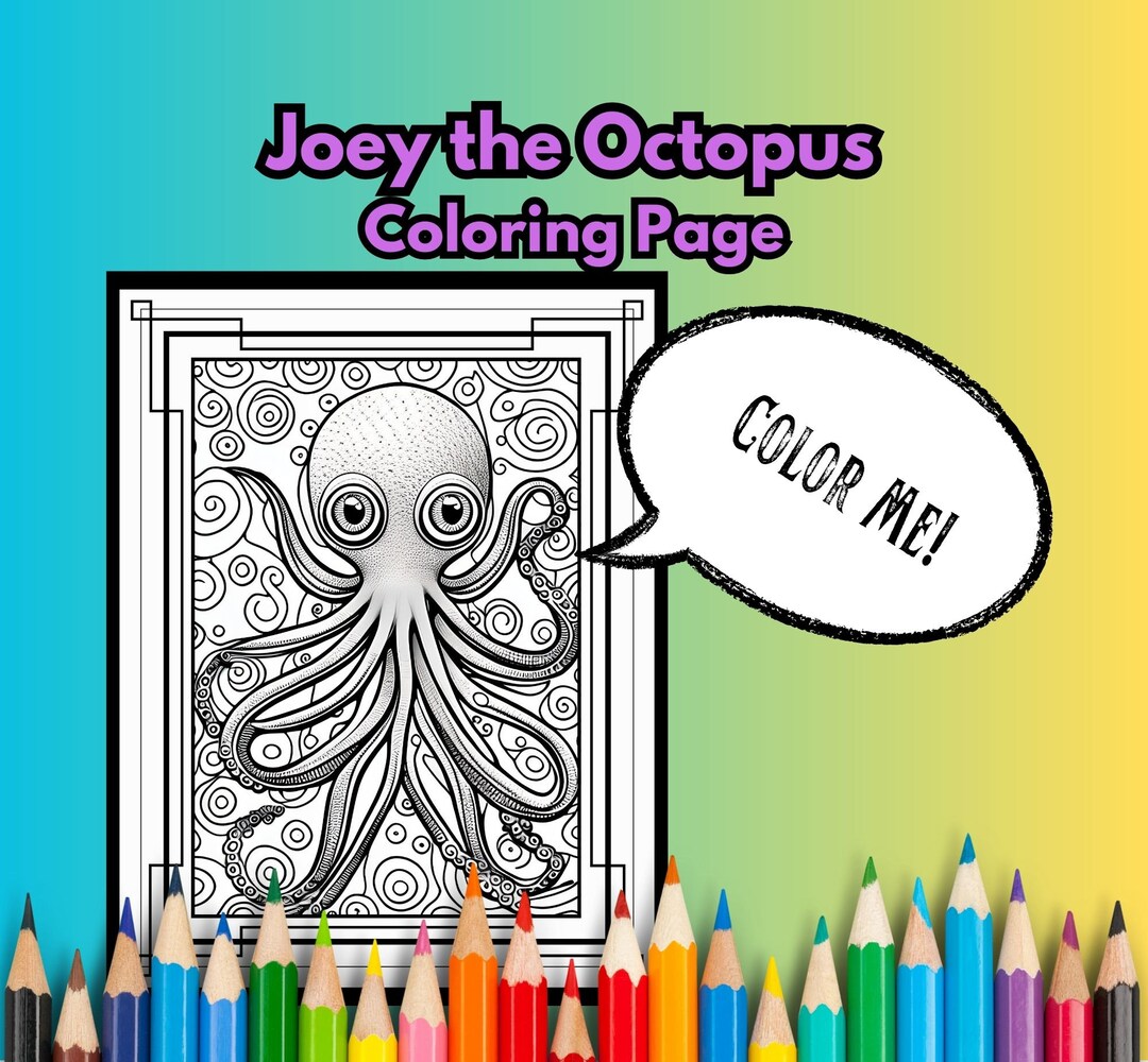 Joey the Octopus Coloring Page, Printable Adult Coloring Page - Etsy
