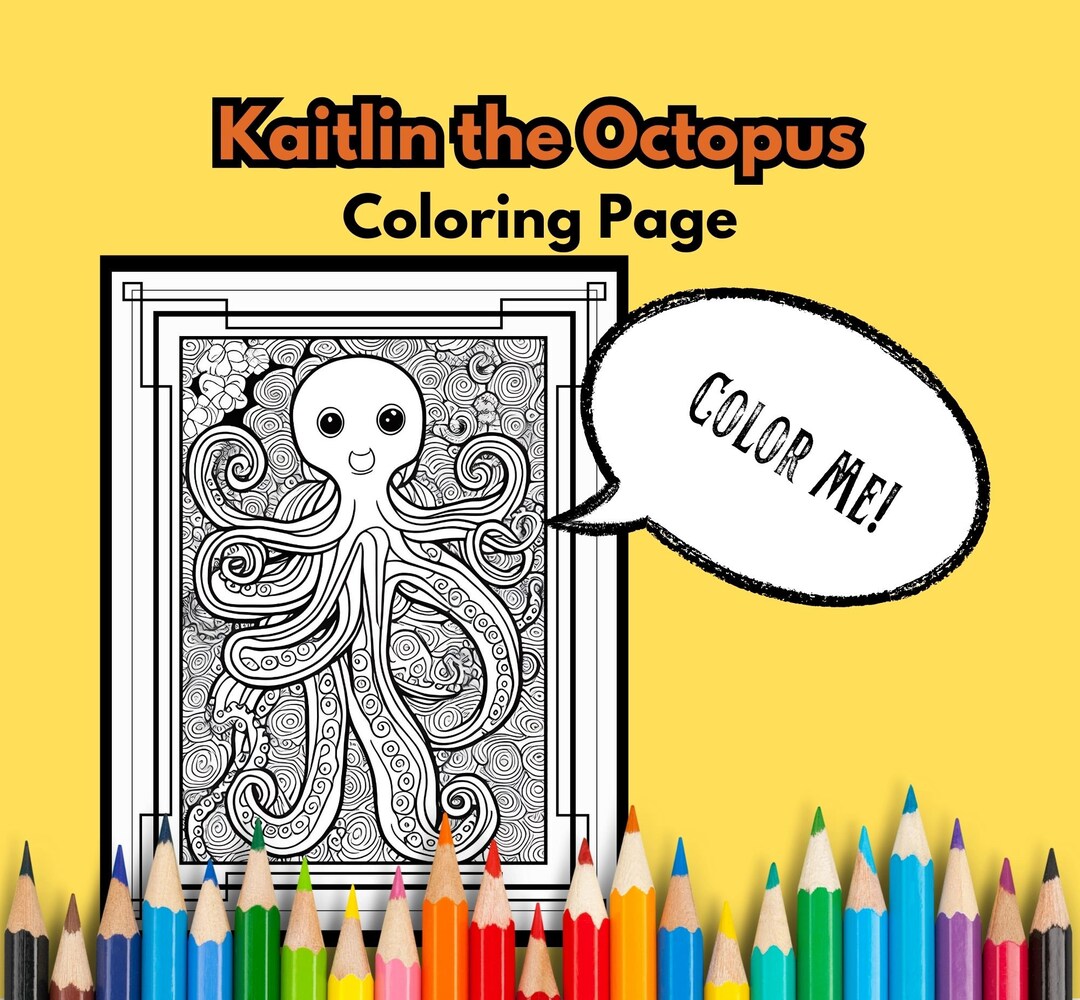 Kaitlin the Octopus Coloring Page, Printable Adult Coloring Page - Etsy