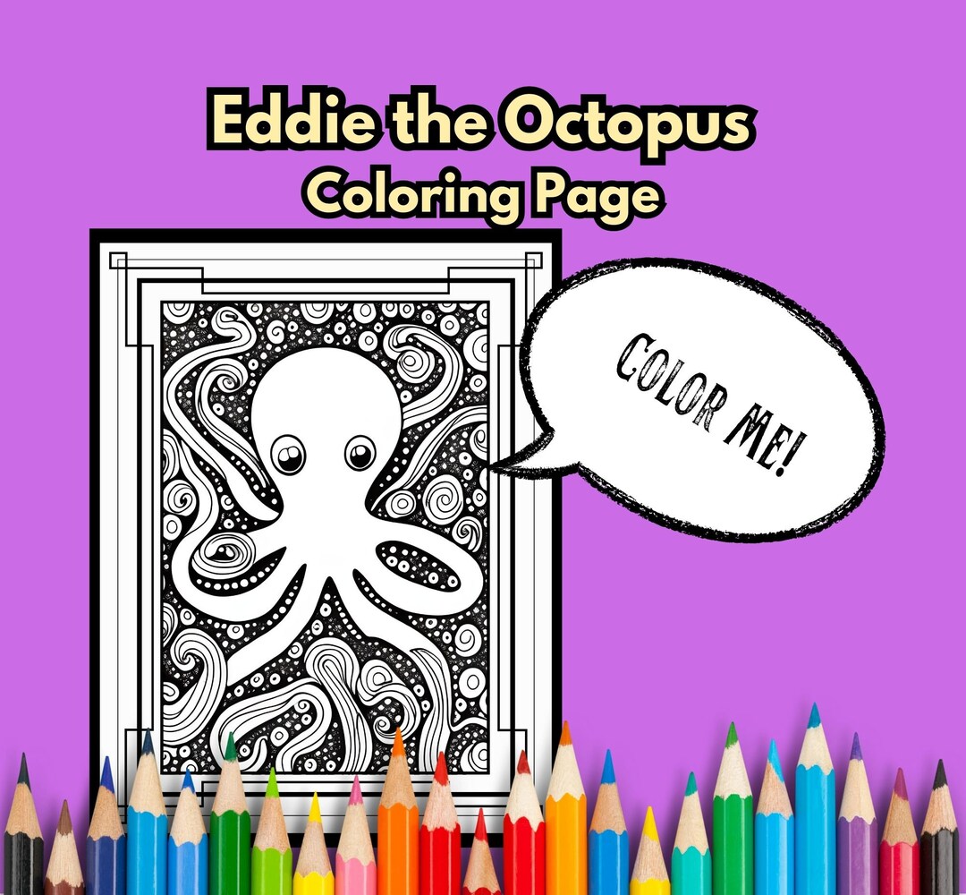 Eddie the Octopus Coloring Page Printable Adult Coloring Page - Etsy