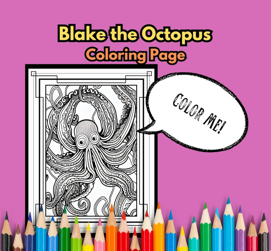 Blake the Octopus Coloring Page, Printable Adult Coloring Page - Etsy
