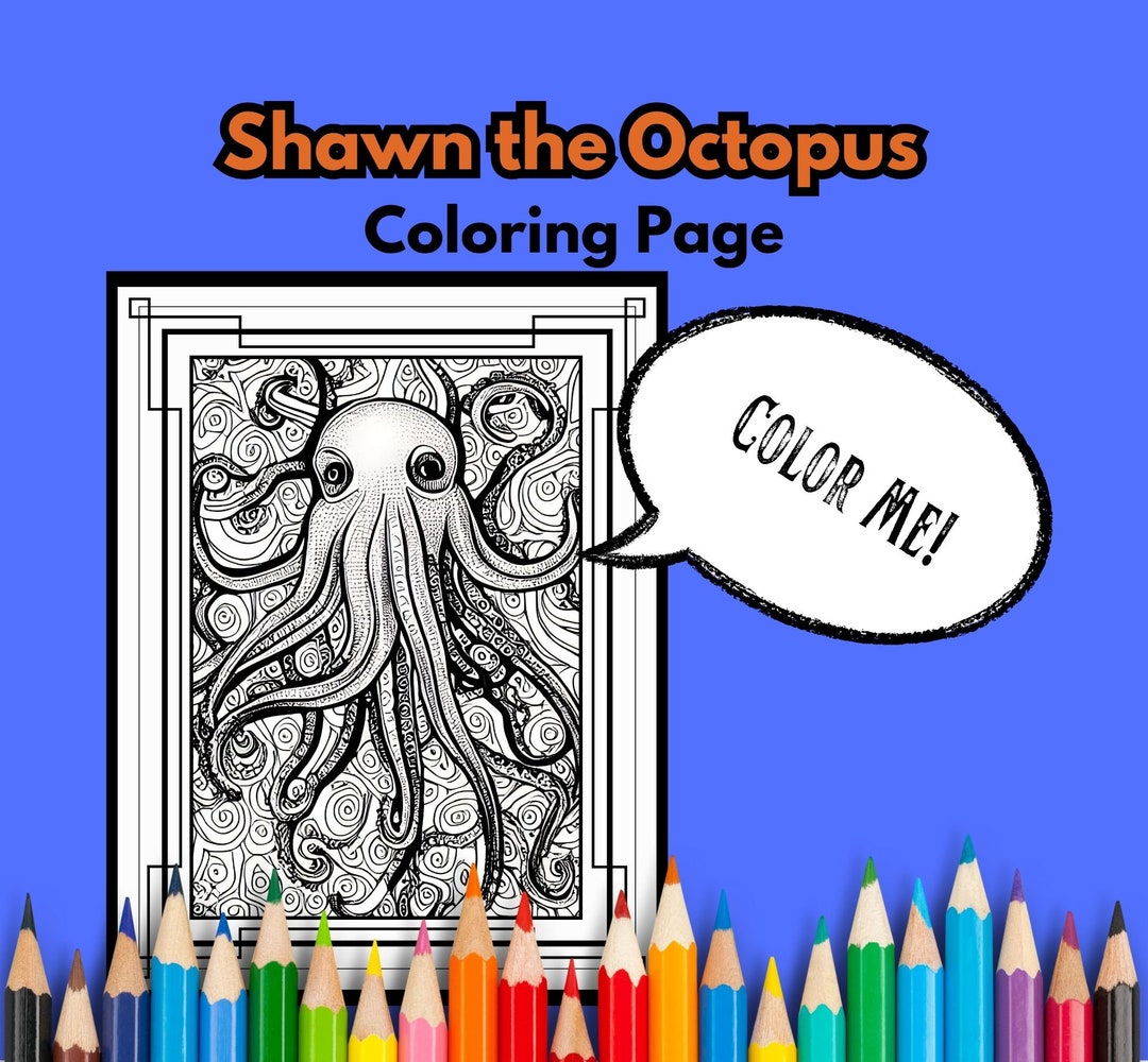 Shawn the Octopus Coloring Page, Printable Adult Coloring Page - Etsy