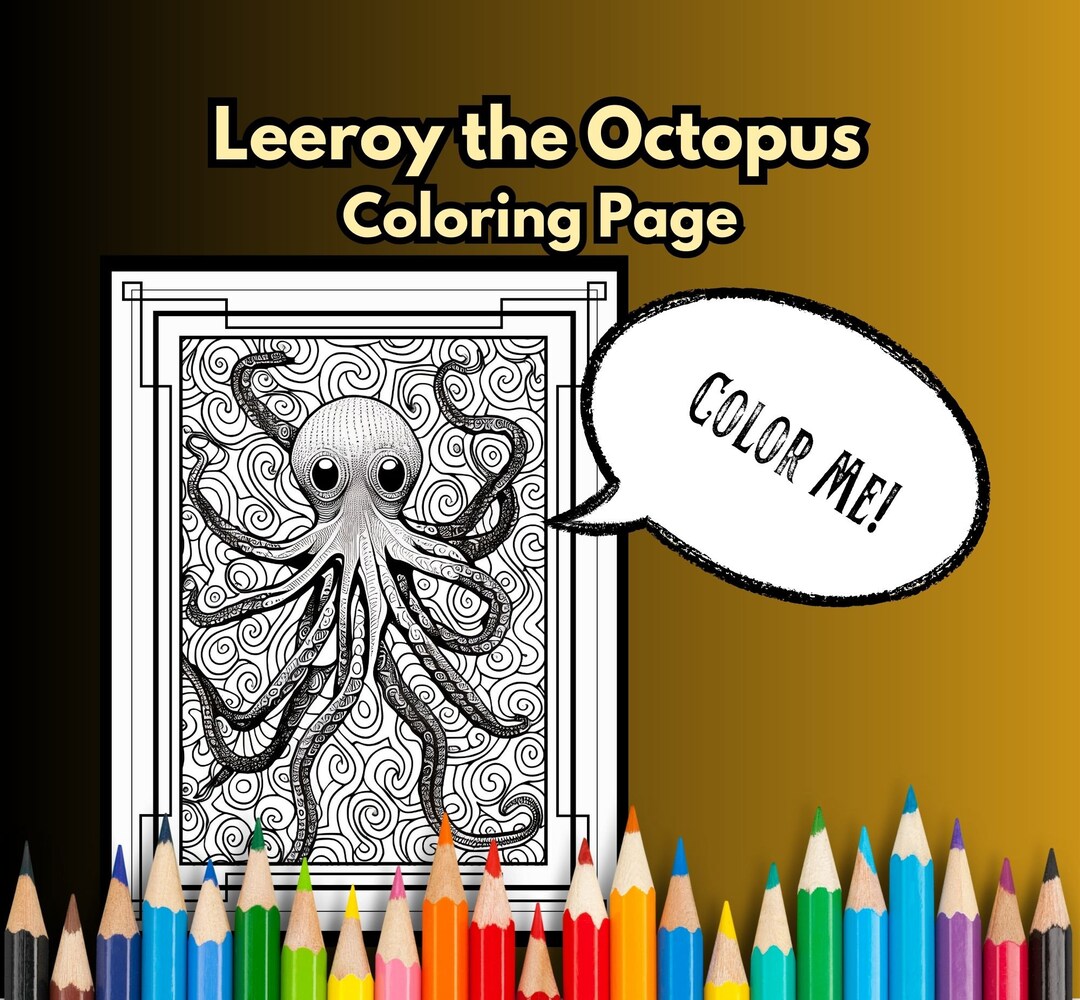Leeroy the Octopus Coloring Page, Printable Adult Coloring Page - Etsy
