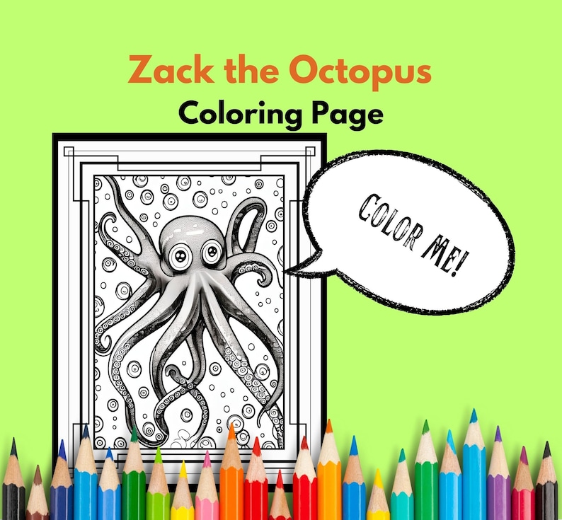 Zack the Octopus Coloring Page, Printable Adult Coloring Page - Etsy