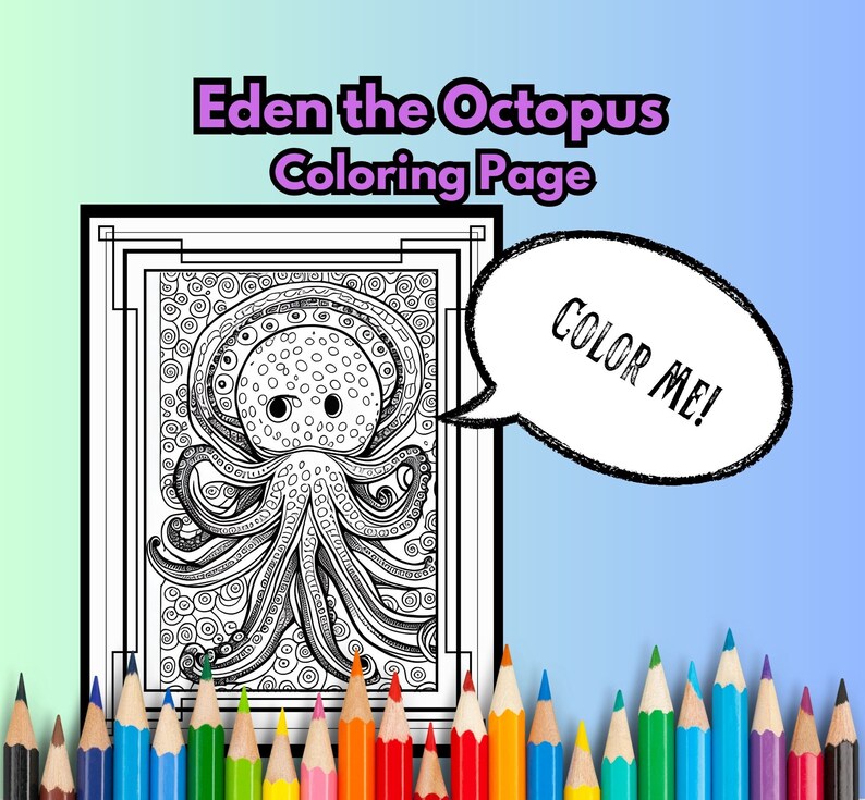 Eden the Octopus Coloring Page, Printable Adult Coloring Page - Etsy
