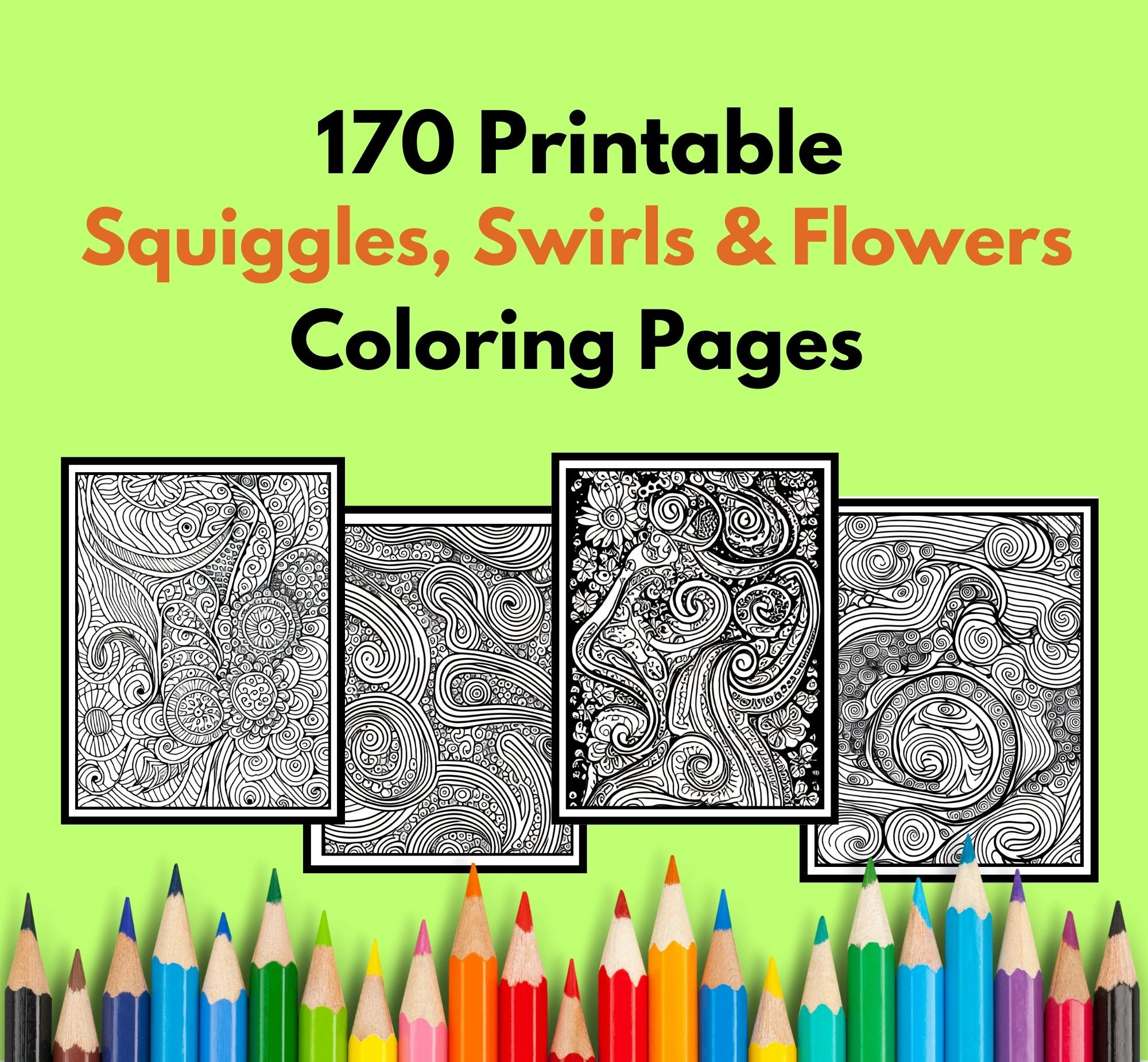 Squiggles Swirls and Flowers Doodle Coloring Book, 170 Printable ...