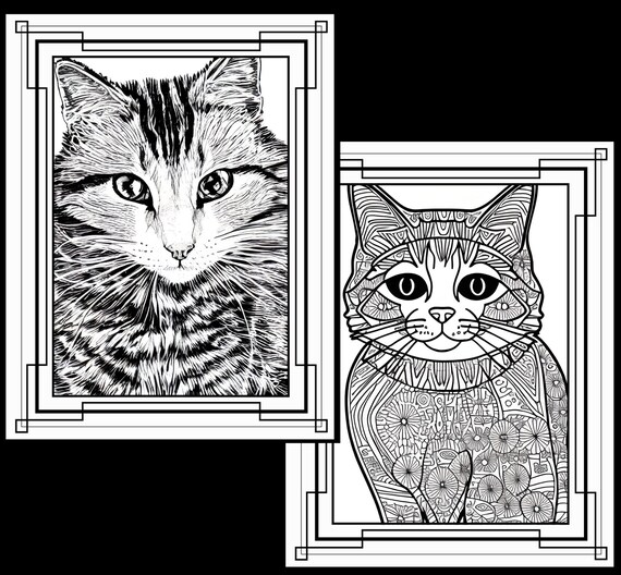 Zentangle Cat Coloring Pages Printable Entangle Cat Print For Adult