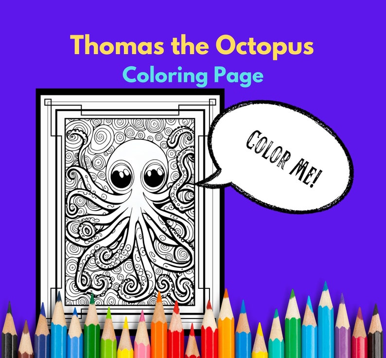 Thomas the Octopus Coloring Page, Printable Adult Coloring Book Page - Etsy