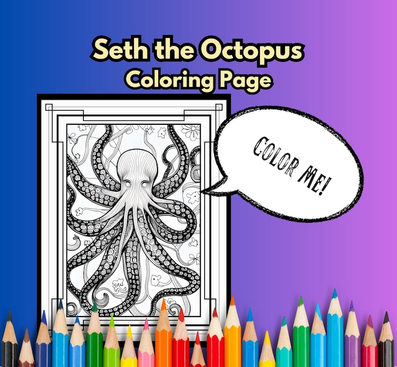 Seth the Octopus Coloring Page, Printable Adult Coloring Page - Etsy ...