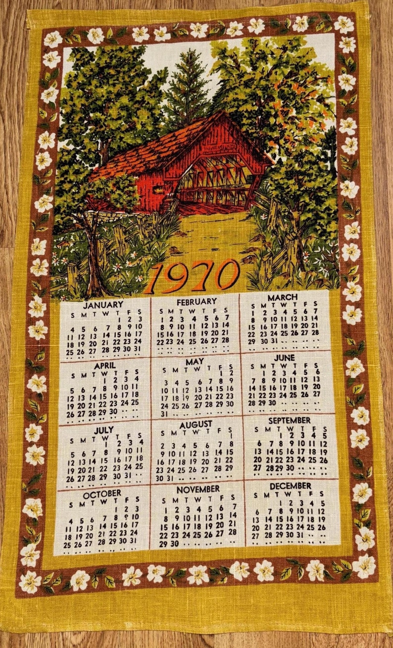 1970 Vintage New England Red Cottage Collectors Irish Linen Towel ...