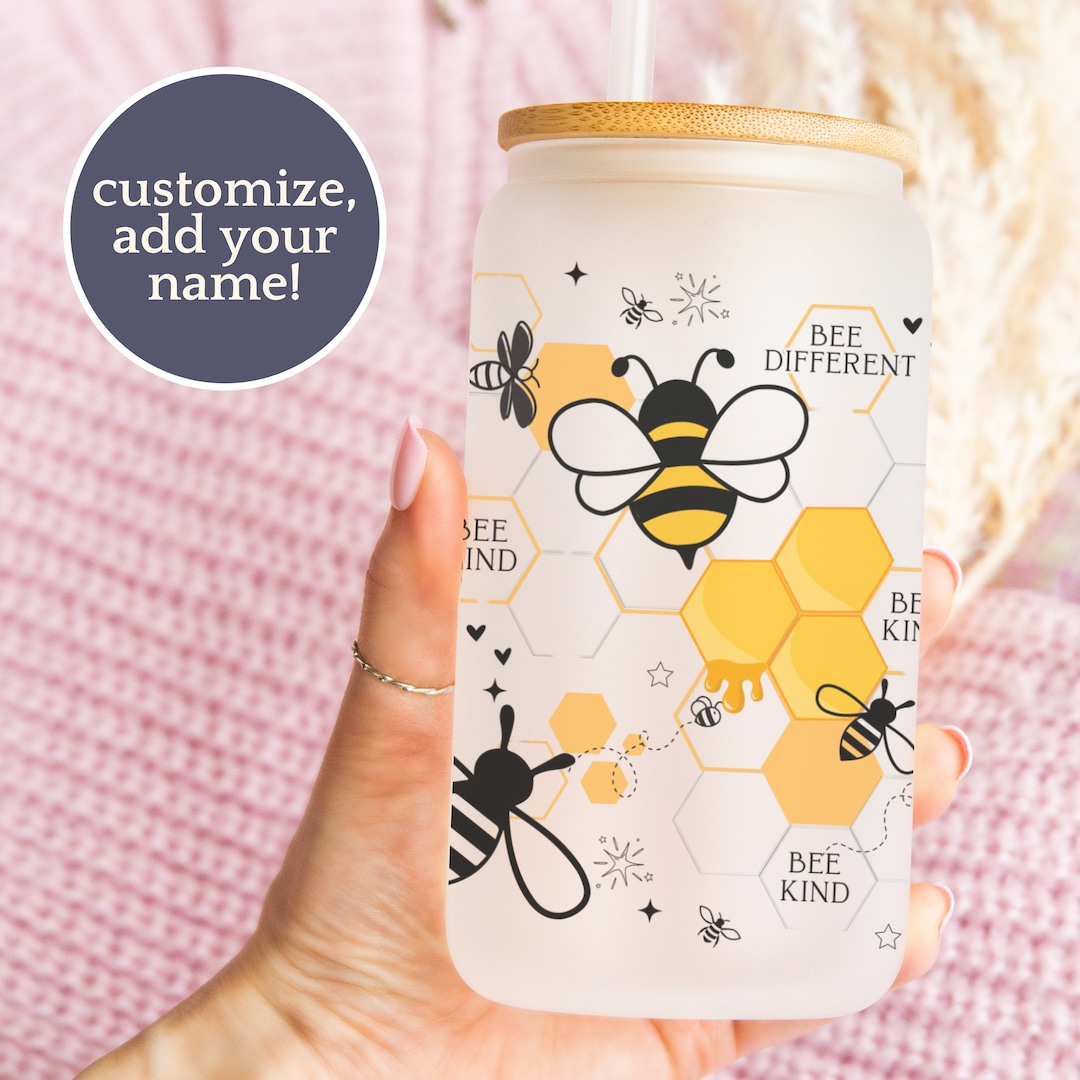Bee Frosted Tumbler, Bee Kind, Bee Different, Queen Bee Honeycomb Frosted Cup, Bee Iced Coffee ...