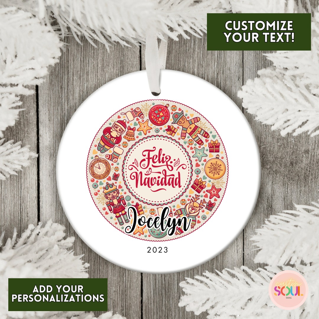 Feliz Navidad Ornament, Merry Christmas Mexico Ornament, Round Ornament ...