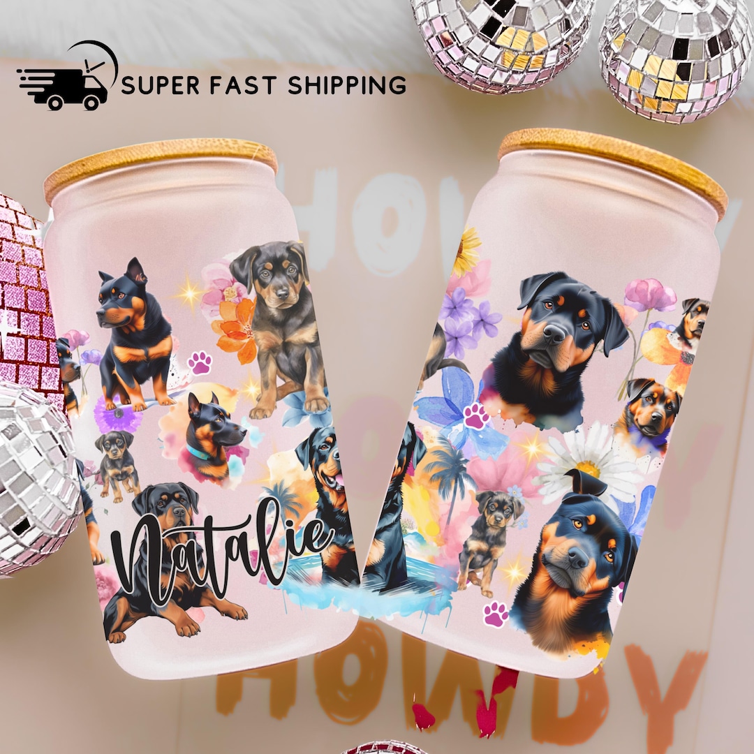 Rottweiler Glass Cup, Rottweiler Dog Coffee Cup, Rottie Custom Name ...