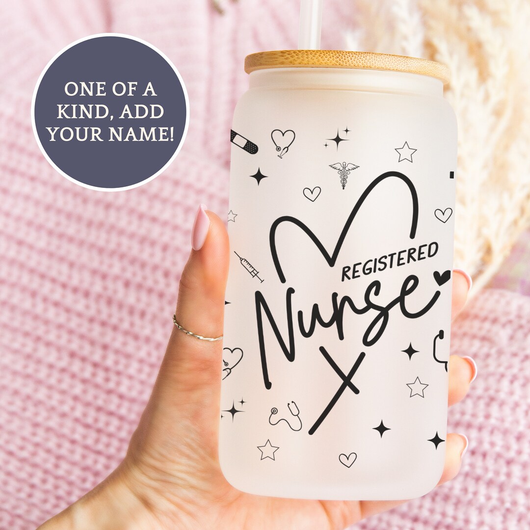 Registered Nurse Frosted Glass, RN Glass Cup, RN Iced Coffee Can ...